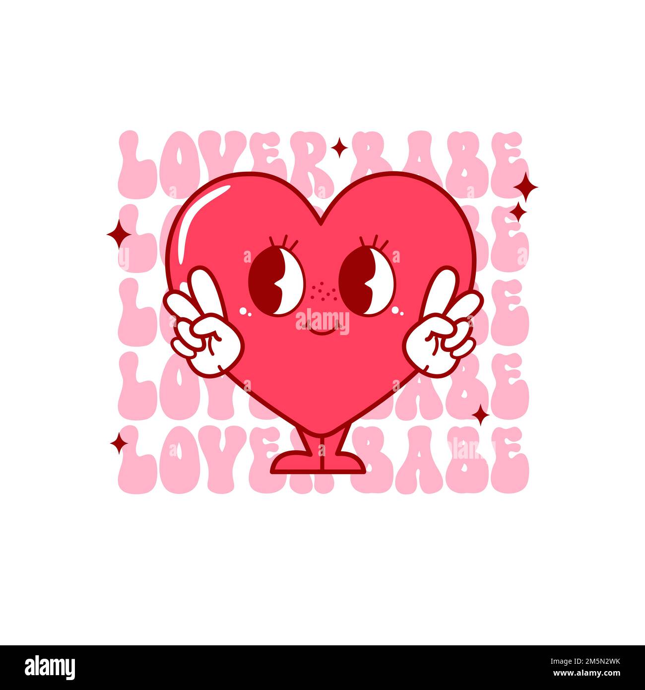 Retro groovy Valentines day quote. Lover babe. Vector illustration ...