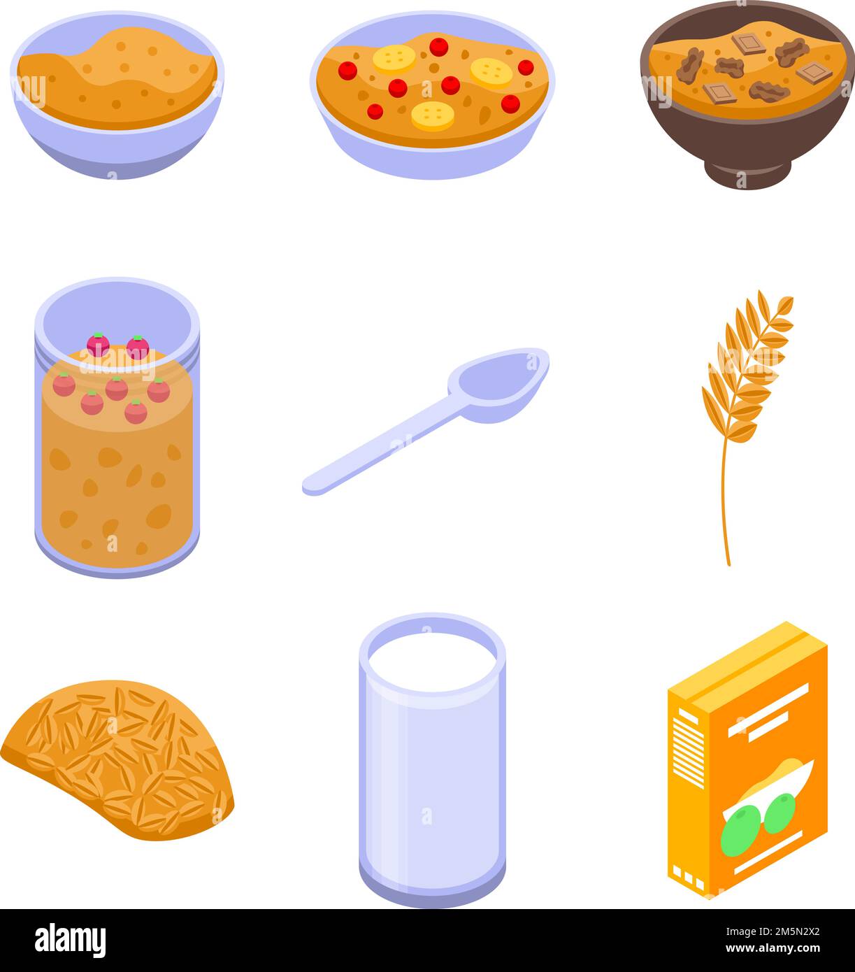 Oatmeal icons set. Isometric set of oatmeal vector icons for web design ...
