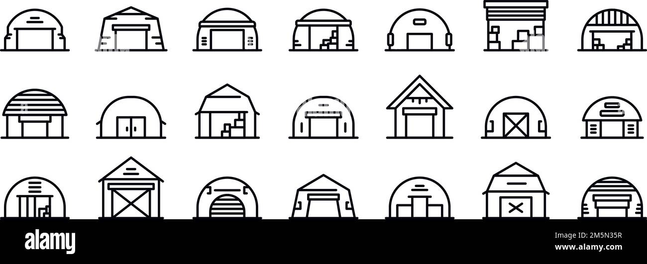 Hangar icons set. Outline set of hangar vector icons for web design ...