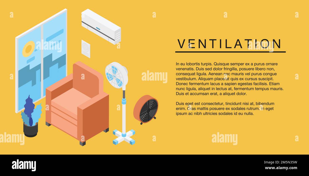 Home ventilation concept banner. Isometric illustration of home ...