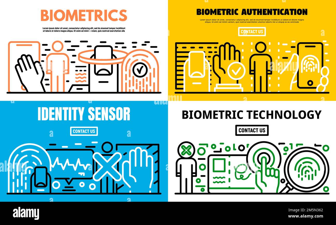 Biometric Recognition Banner Set Outline Set Of Biometric Recognition Vector Banner For Web