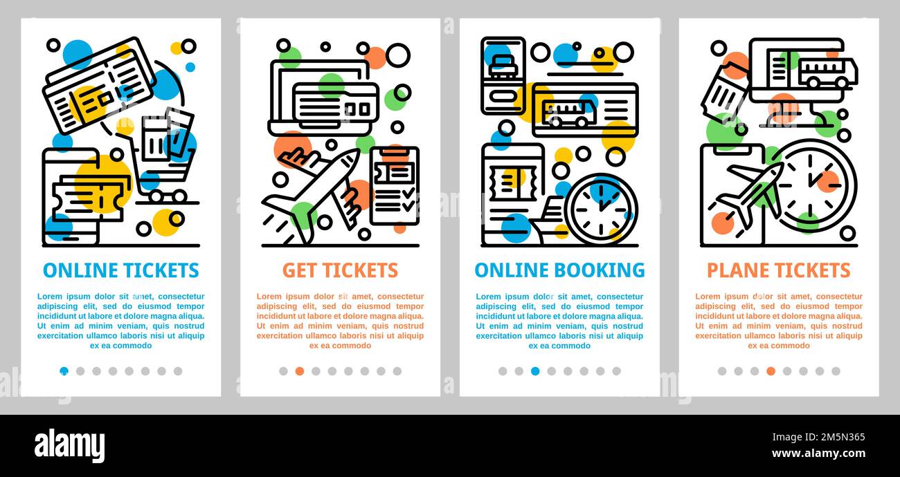 Online tickets booking banner set. Outline set of online tickets ...