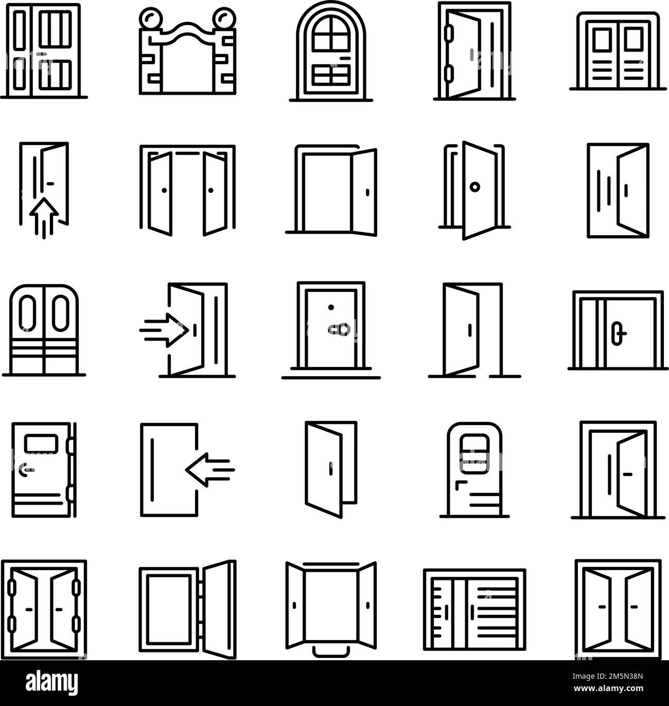 Entrance icons set. Outline set of entrance vector icons for web design ...