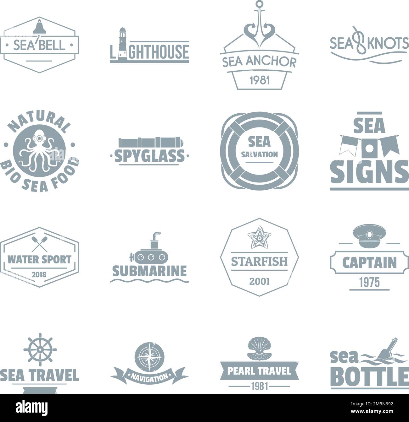 Nautical sea logo icons set. Simple illustration of 16 nautical sea ...
