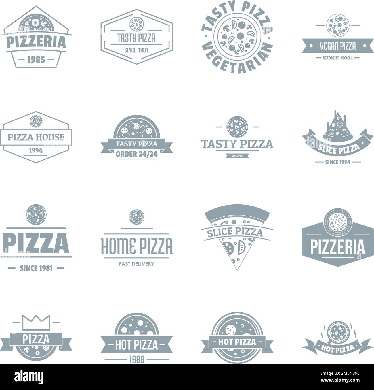 Pizzeria logo icons set. Simple illustration of 16 pizzeria logo vector ...