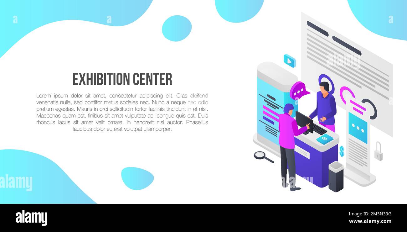 Exhibition center showroom concept banner. Isometric illustration of ...