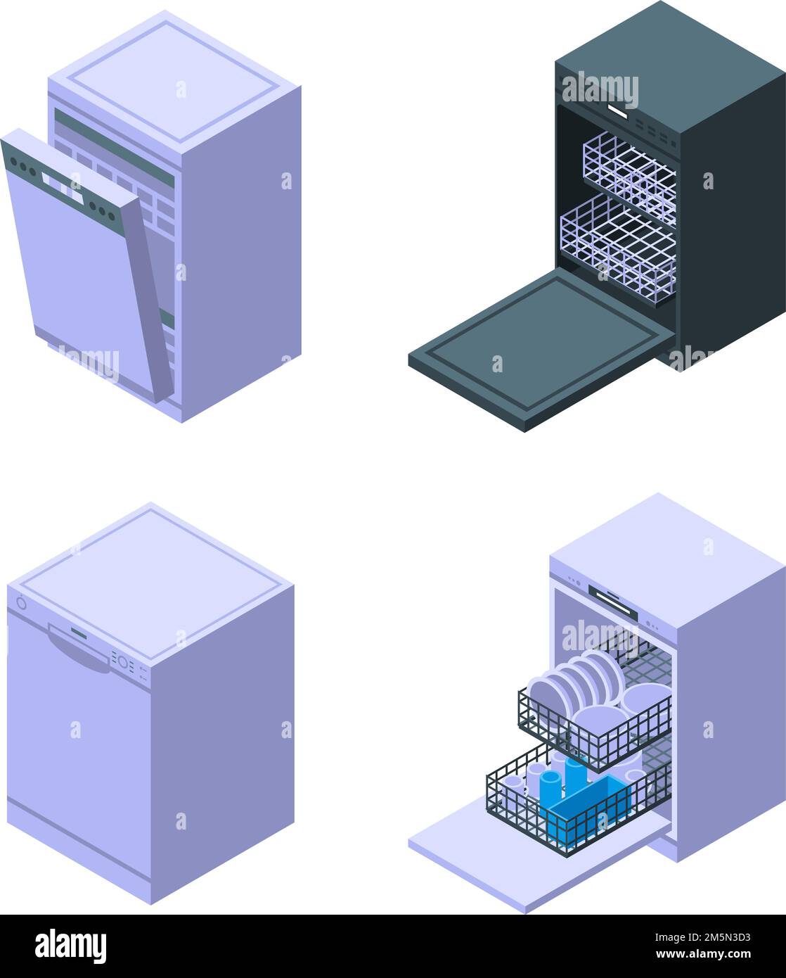 Dishwasher icons set. Isometric set of dishwasher vector icons for web ...