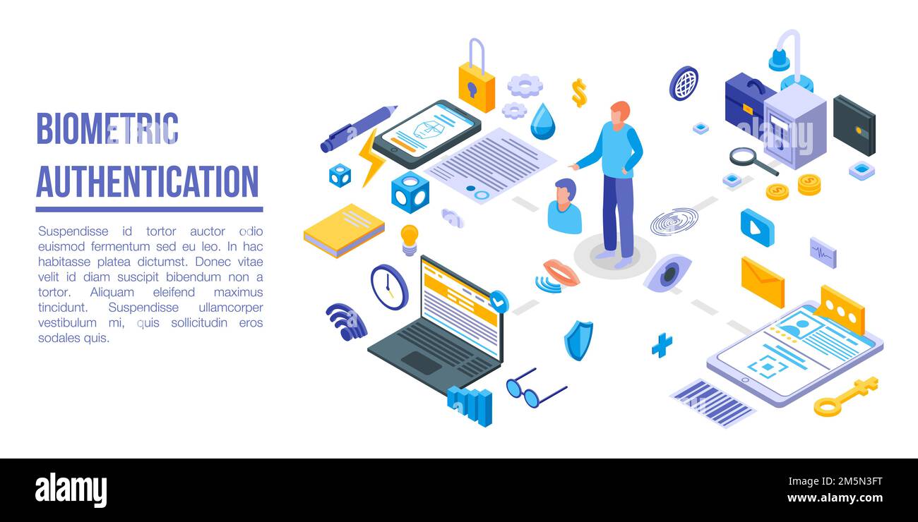 Biometric authentication concept banner. Isometric illustration of ... Biometric authentication concept banner. Isometric illustration of ...