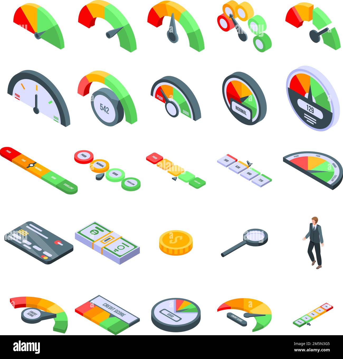 Credit score icons set. Isometric set of credit score vector icons for ...
