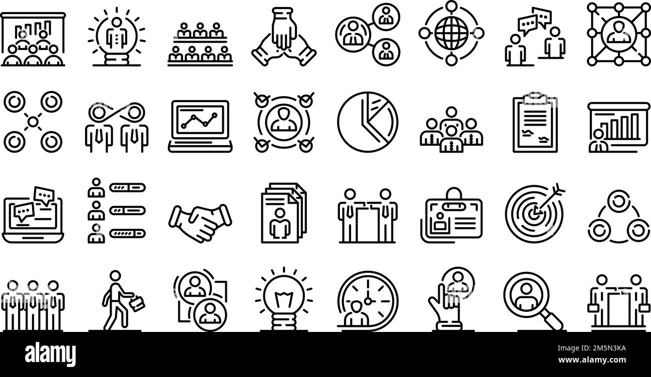 Collaboration icons set. Outline set of collaboration vector icons for ...