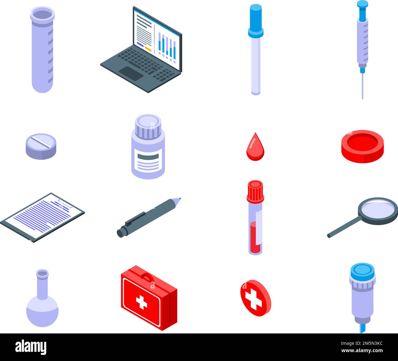 Blood test icons set. Isometric set of blood test vector icons for web ...
