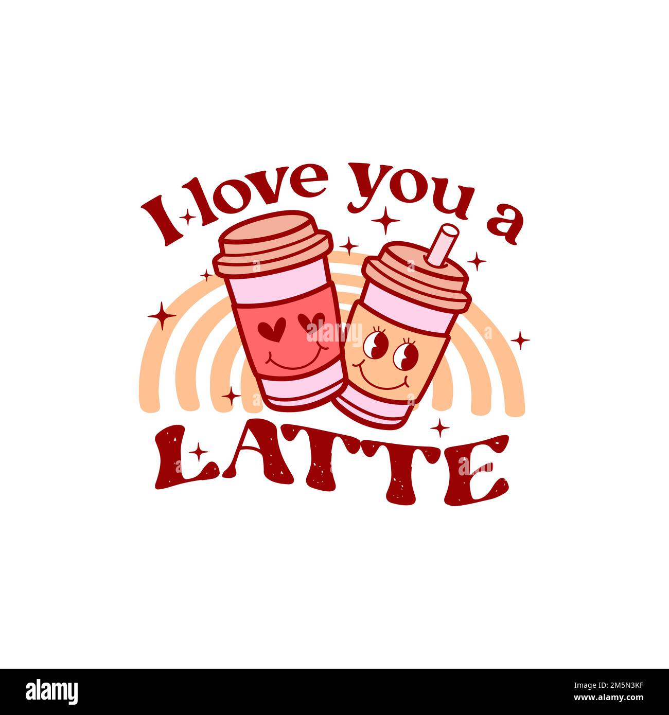 Retro groovy Valentines day quote. Love you a latte. Vector ...