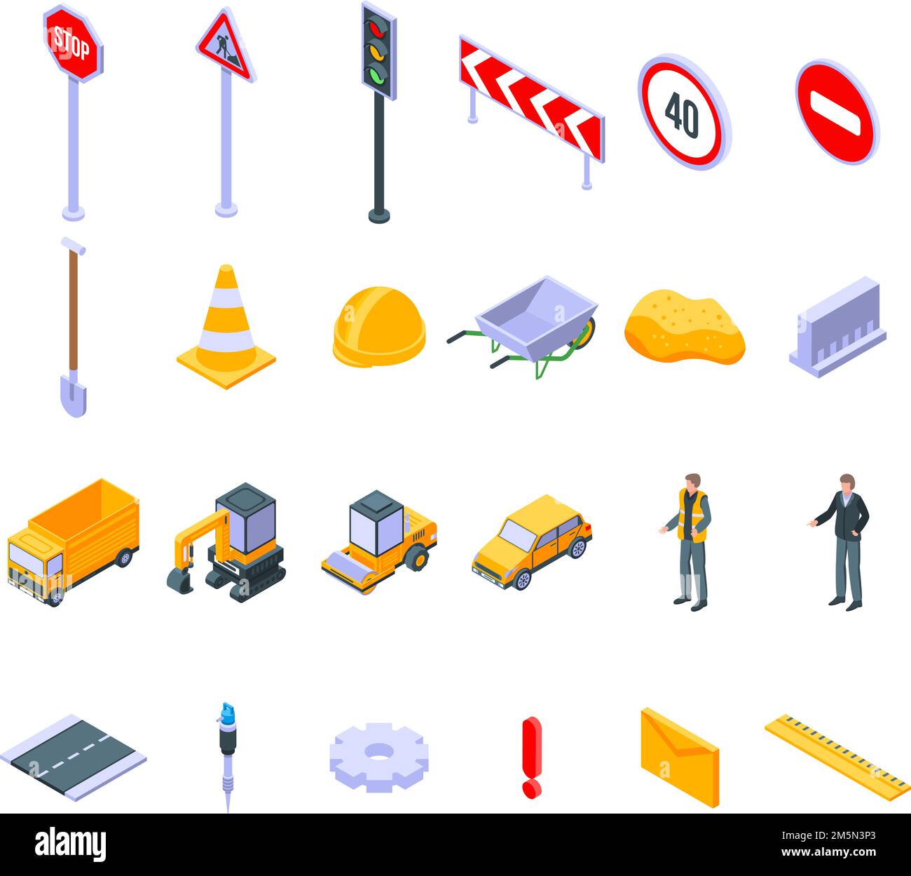 Road repair icons set. Isometric set of road repair vector icons for ...