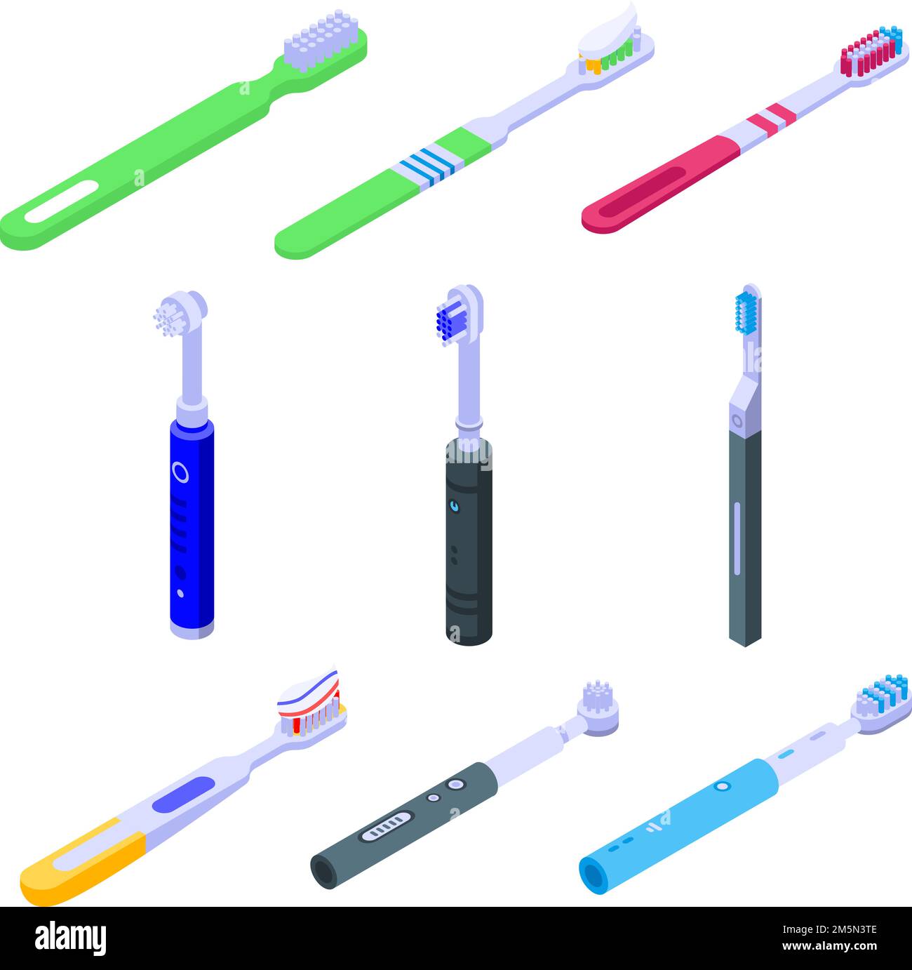 Toothbrush icons set. Isometric set of toothbrush vector icons for web ...