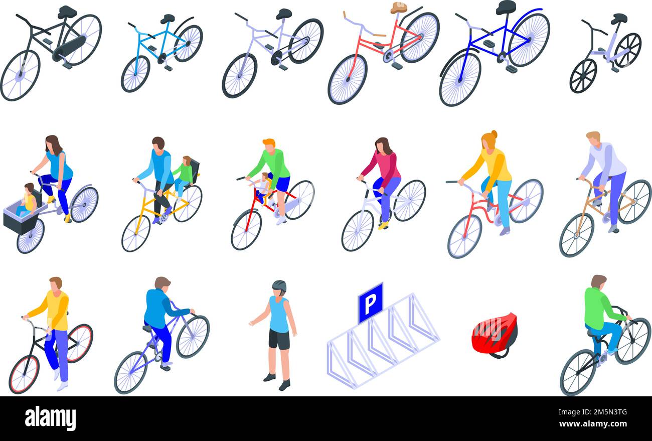 Bike family icons set. Isometric set of bike family vector icons for ...