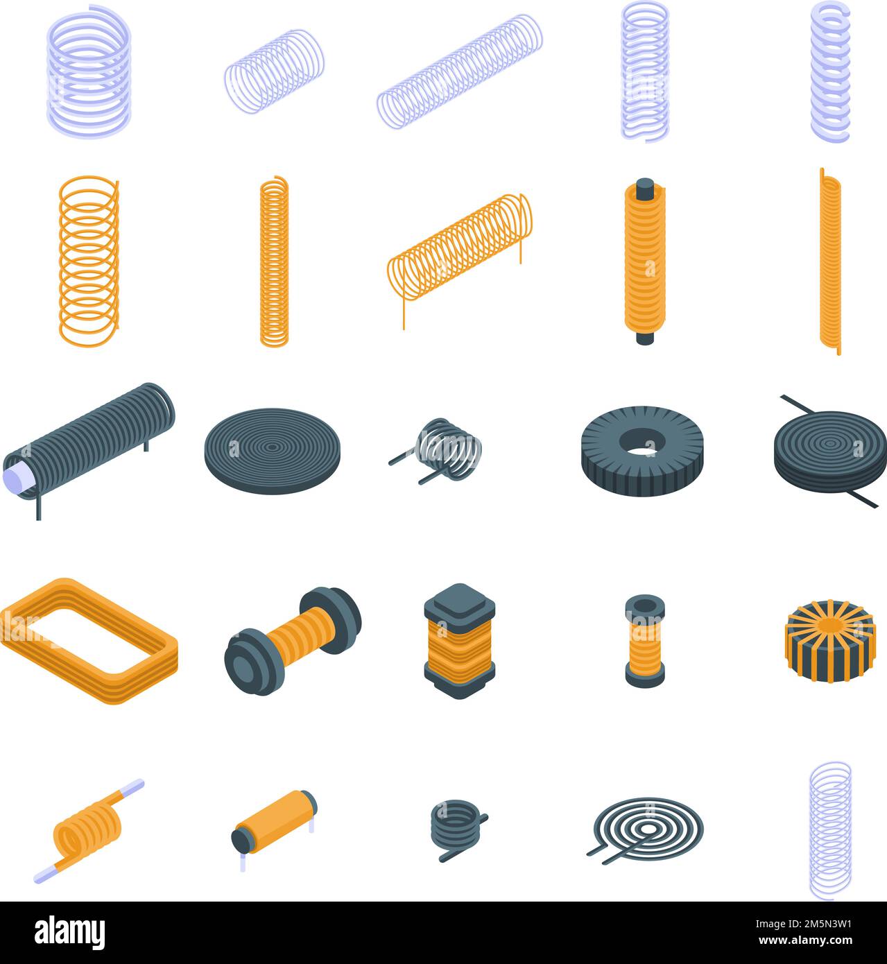Coil icons set. Isometric set of coil vector icons for web design ...