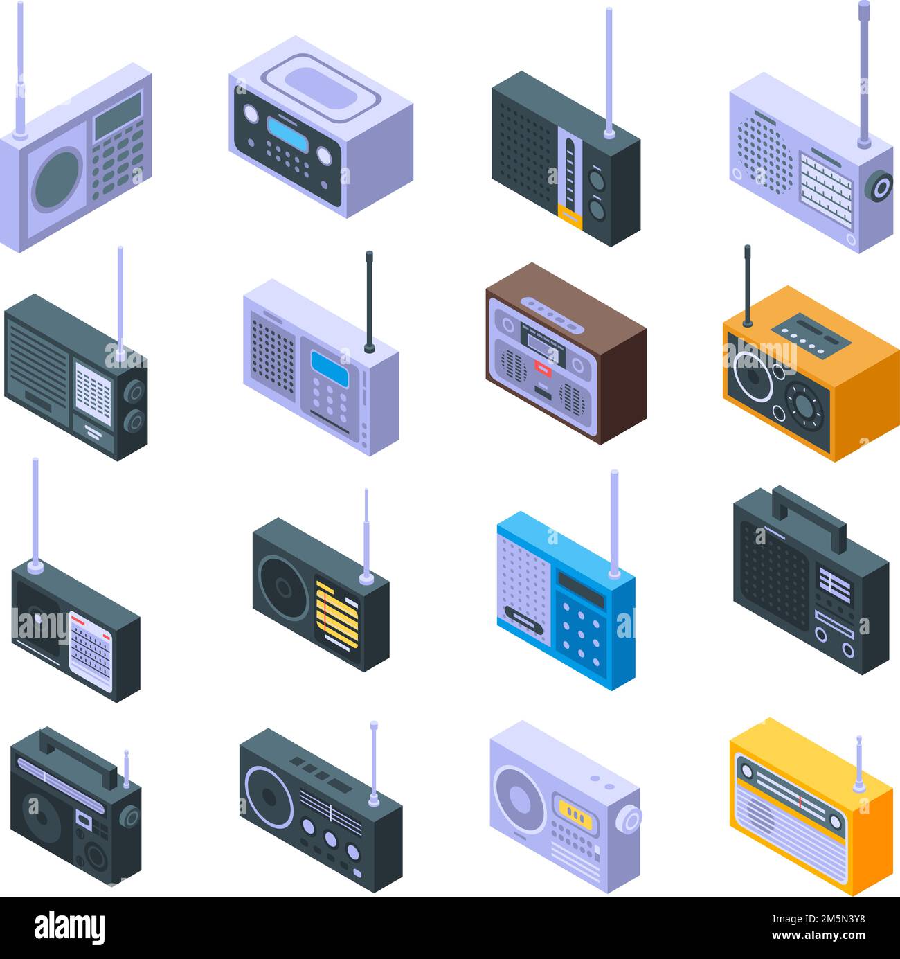 Radio icons set. Isometric set of radio vector icons for web design ...