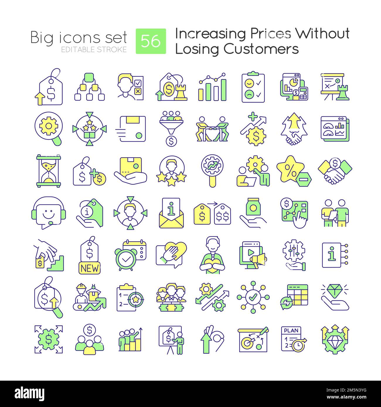 Increasing prices without losing customers RGB color icons set Stock ...