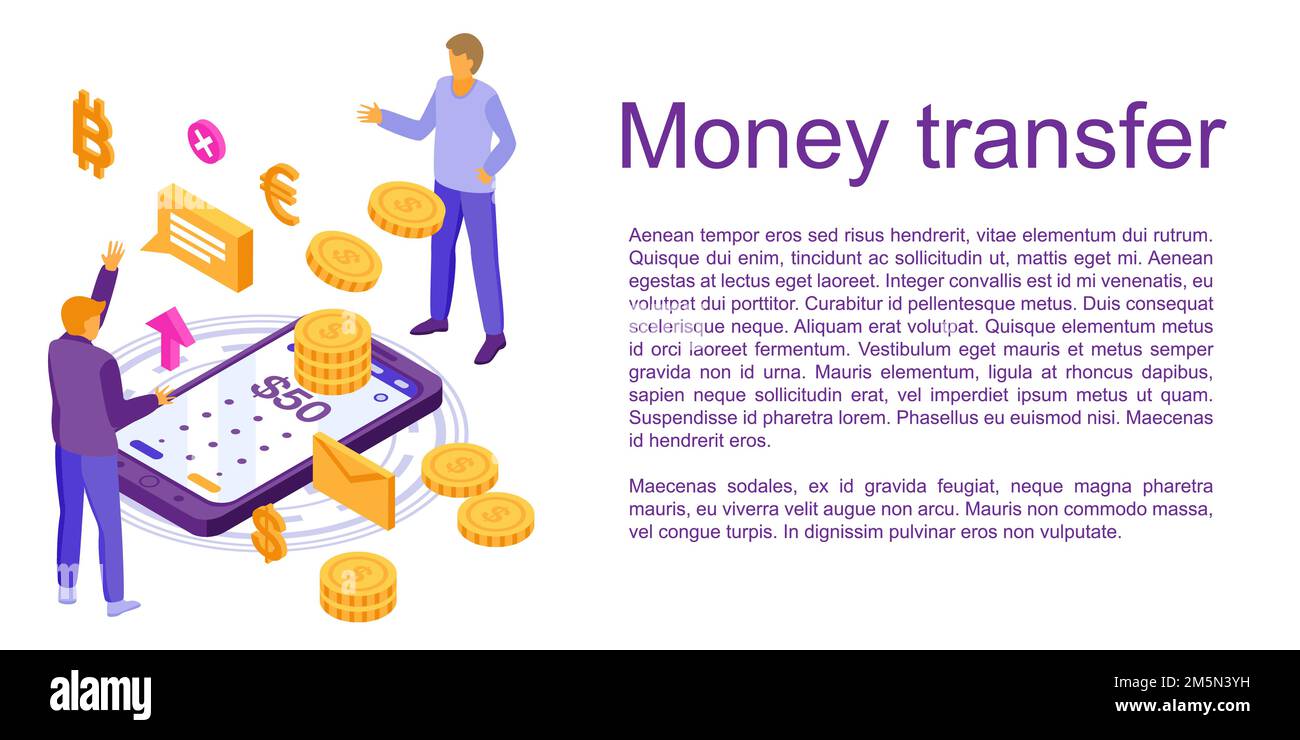 Fast money transfer concept banner. Isometric illustration of fast ...