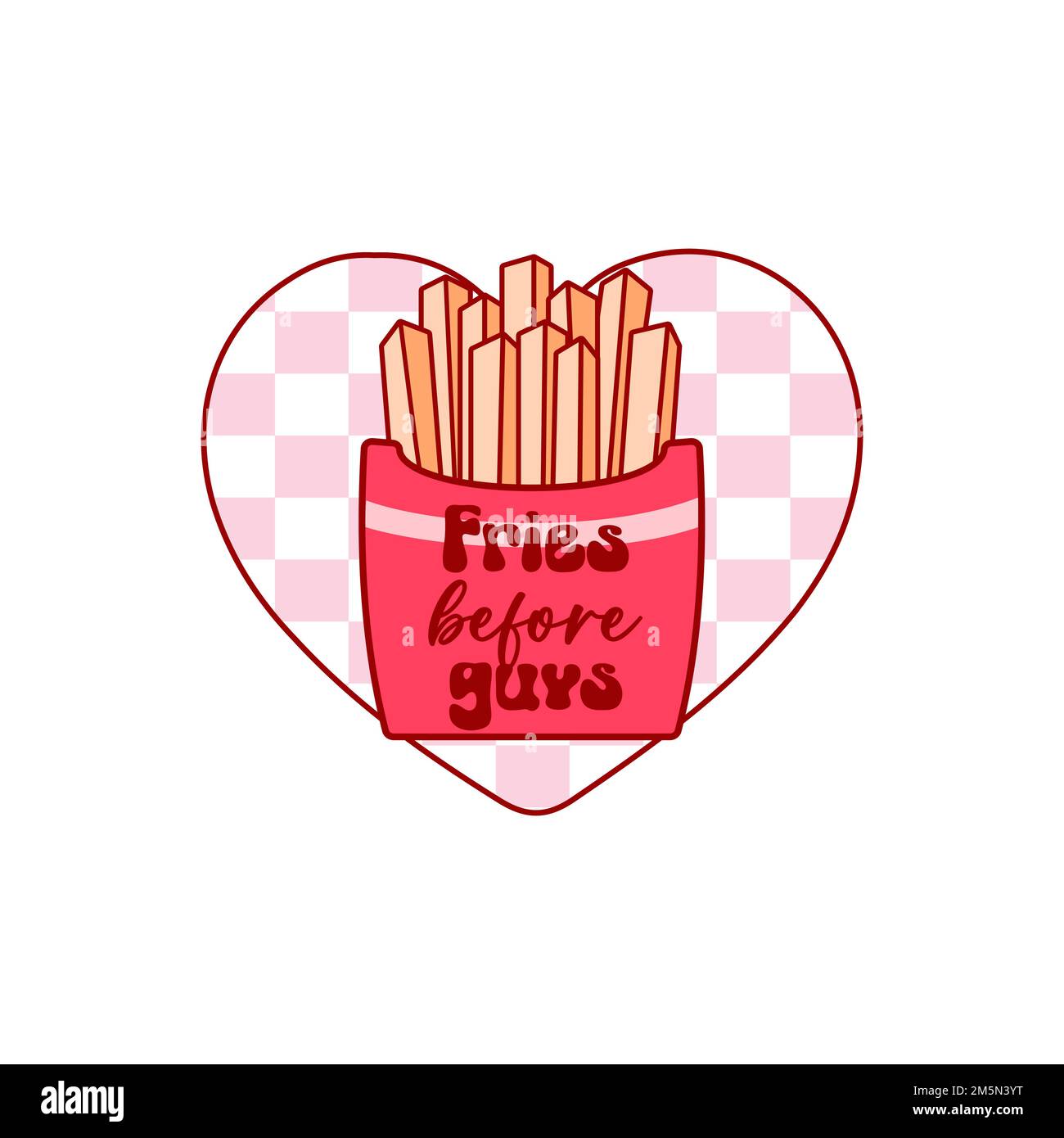 Retro groovy Valentines day quote. Fries before guys. Vector ...