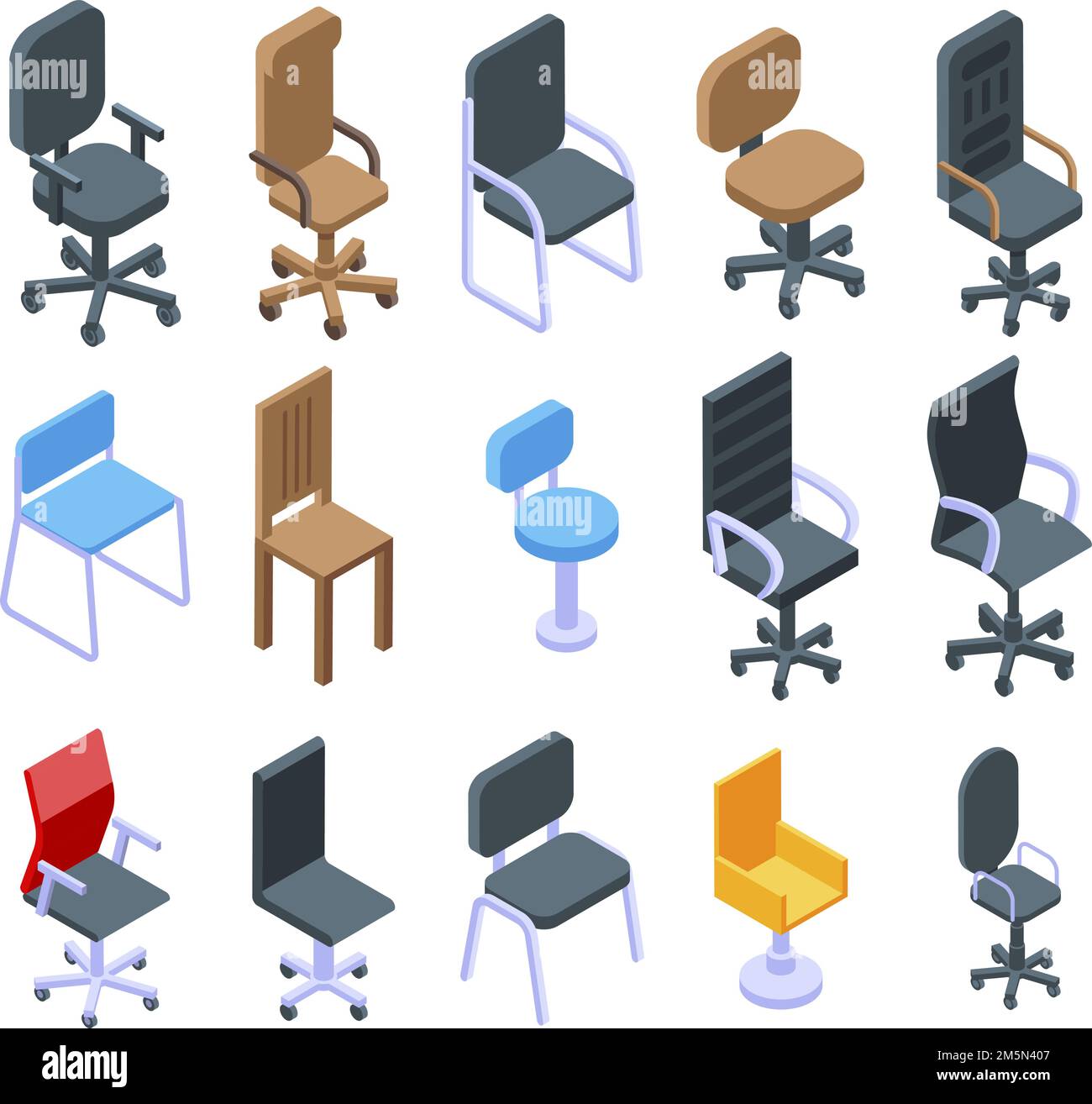Desk chair icons set. Isometric set of desk chair vector icons for web ...