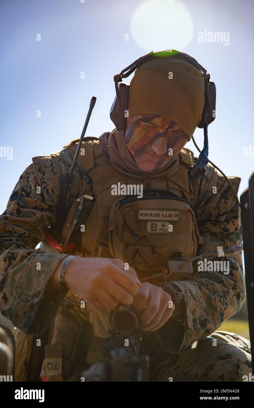 U.S. Marine Corps Cpl. Isaac Eyler, a fire support Marine with 1st ...