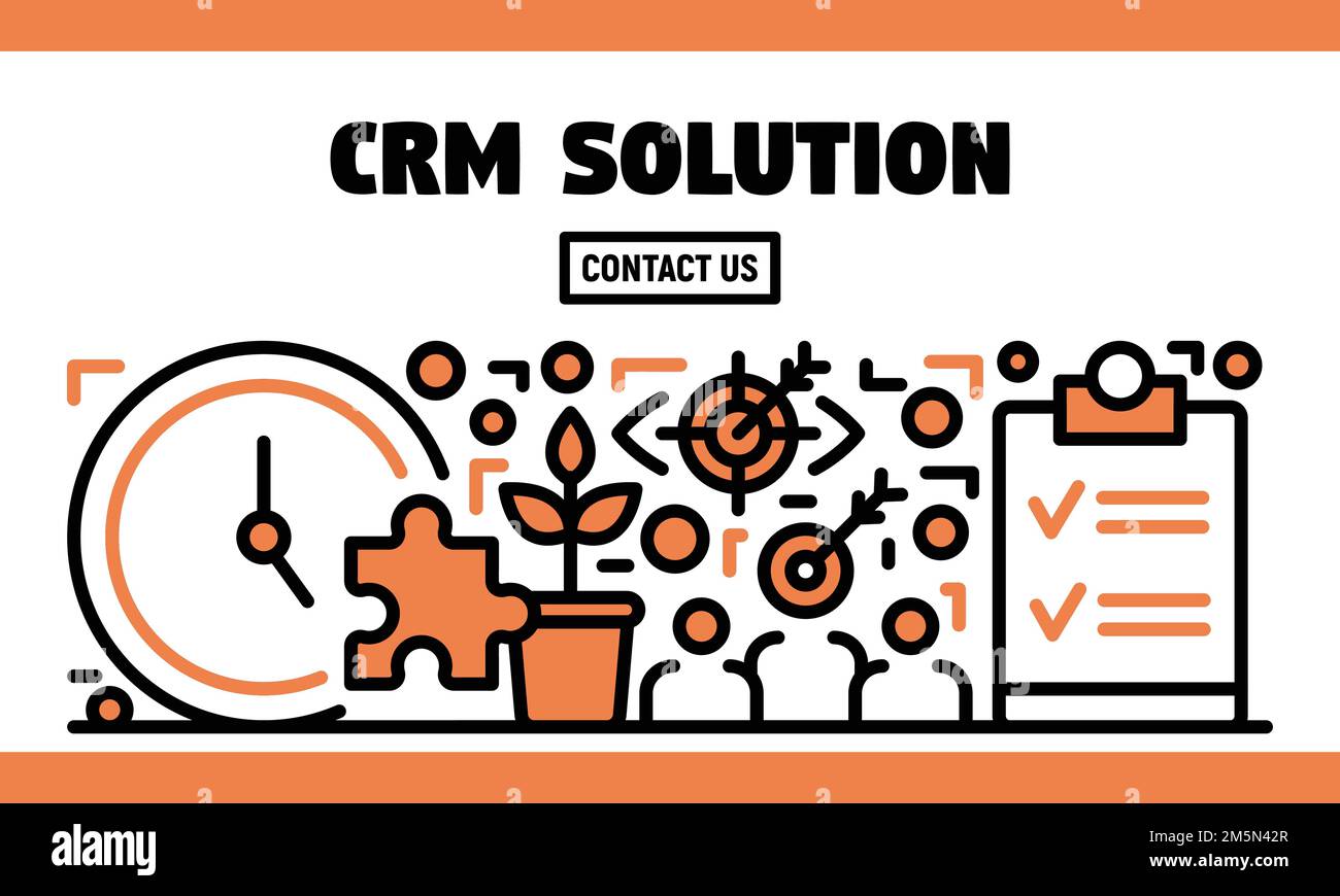 CRM solution banner. Outline illustration of CRM solution vector banner ... CRM solution banner. Outline illustration of CRM solution vector banner ...