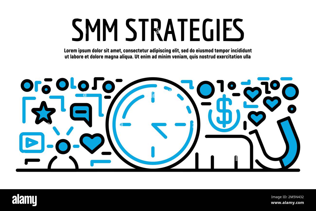 SMM strategies banner. Outline illustration of SMM strategies vector ...