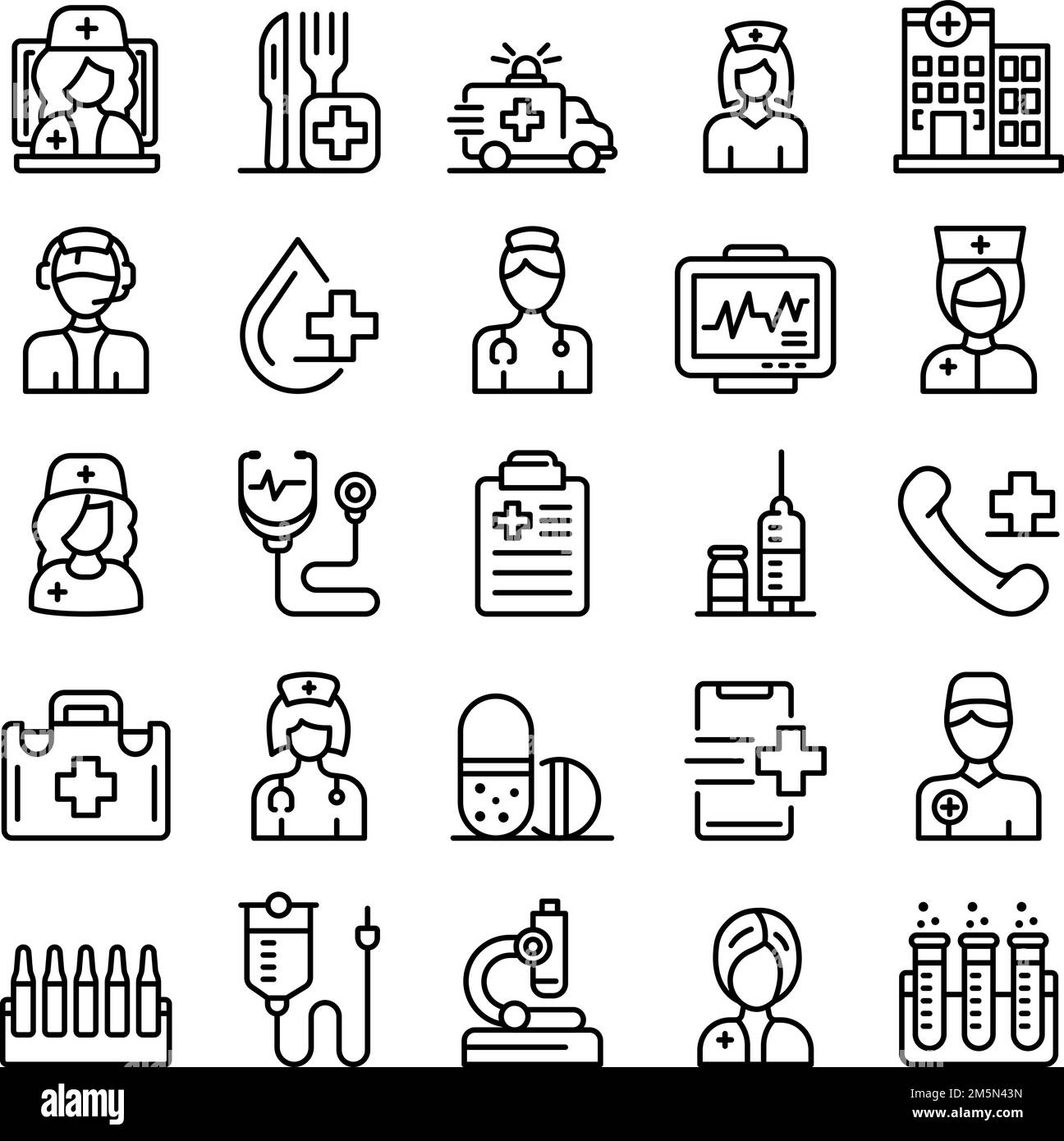 Nurse icons set. Outline set of nurse vector icons for web design ...