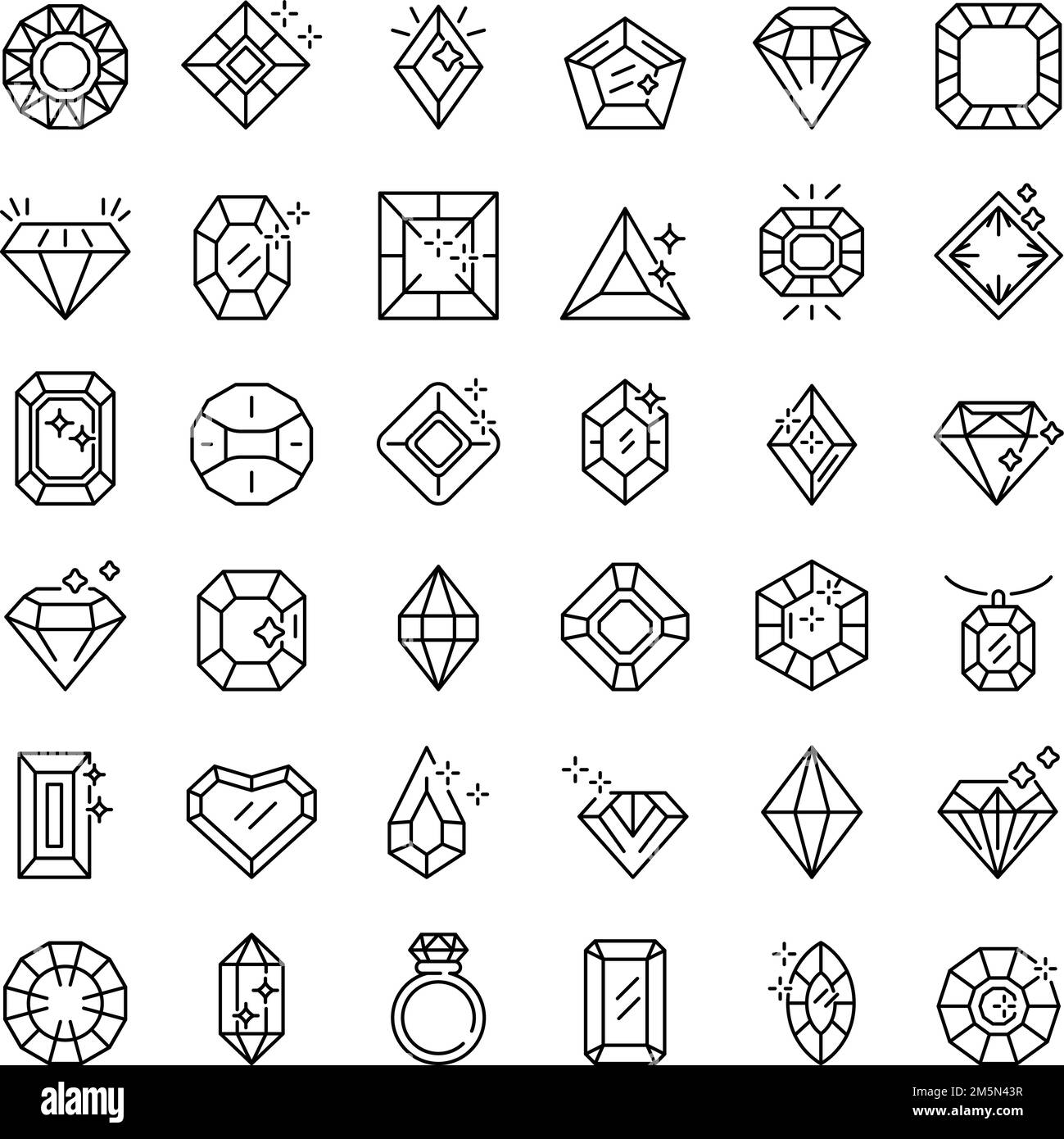 Jewel icons set. Outline set of jewel vector icons for web design ...