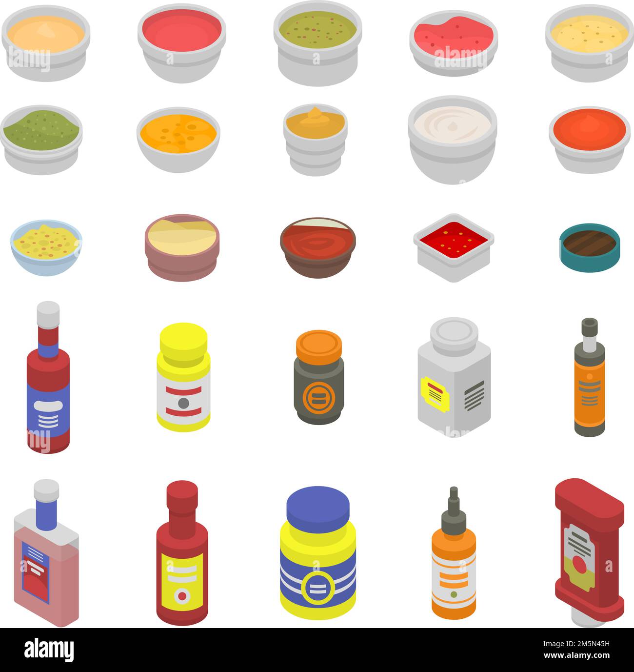Condiment icons set. Isometric set of condiment vector icons for web ...