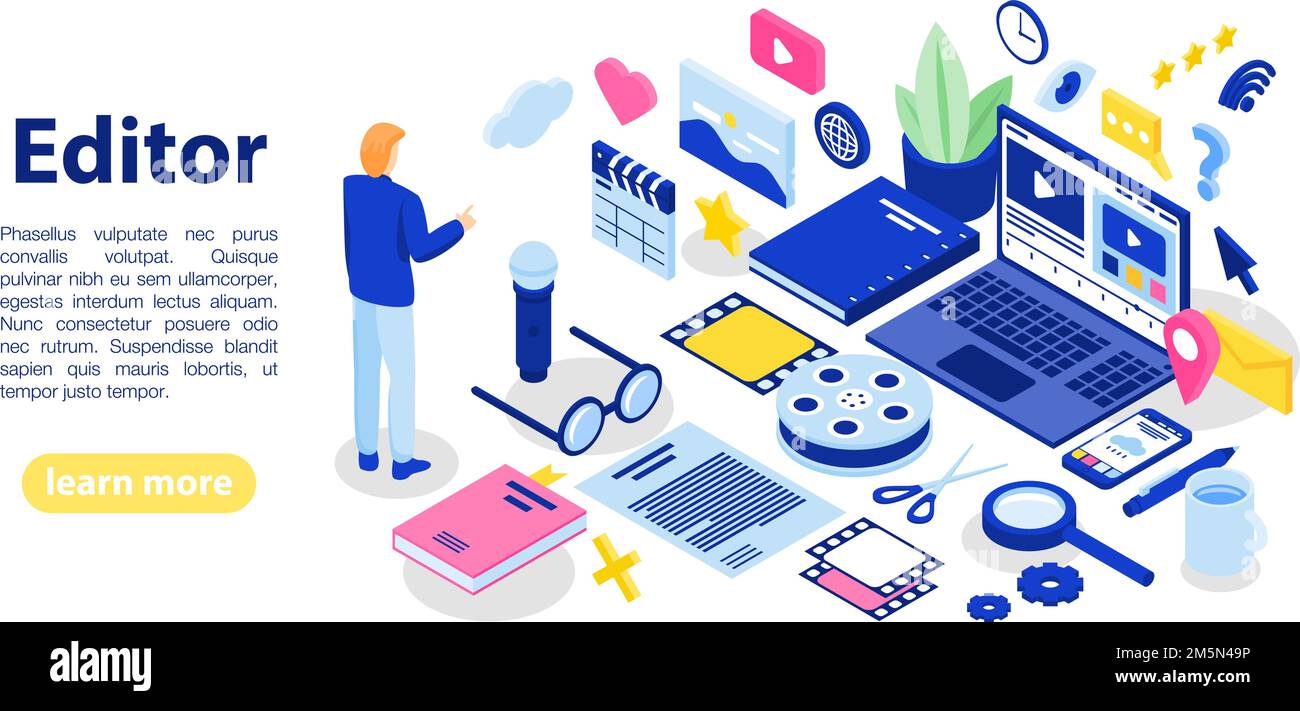 Editor text concept banner. Isometric illustration of editor text ...