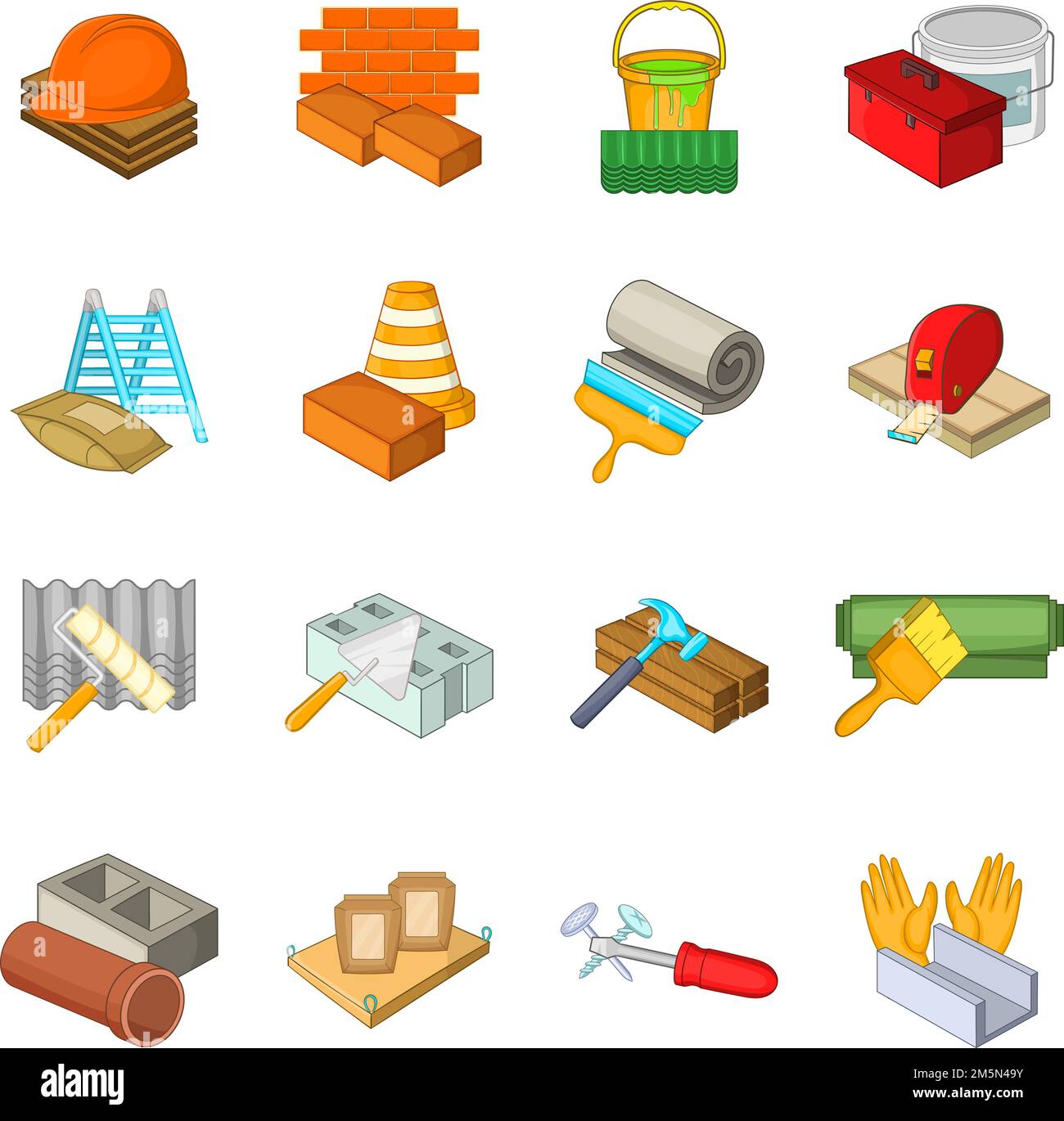 Repair stuff icons set. Cartoon set of 16 repair stuff vector icons for ...