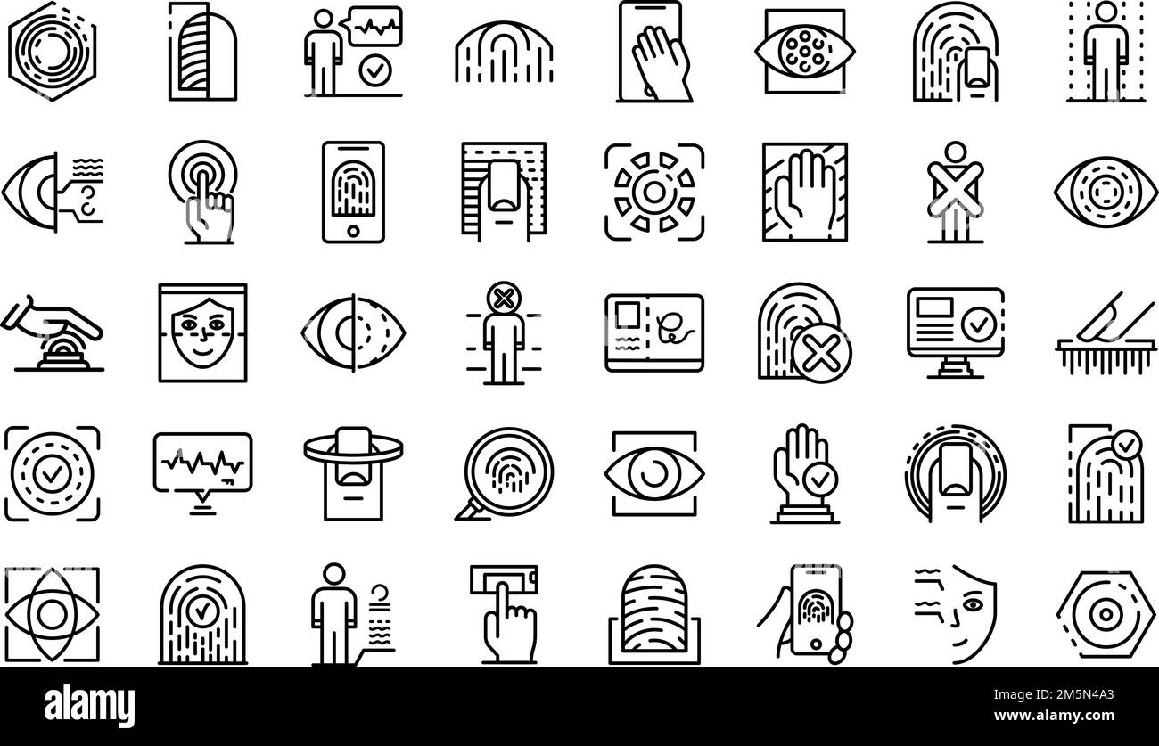 Biometric authentication icons set. Outline set of biometric ... Biometric authentication icons set. Outline set of biometric ...