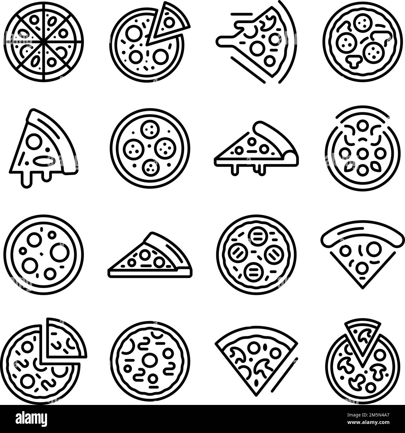 Pizza icons set. Outline set of pizza vector icons for web design ...