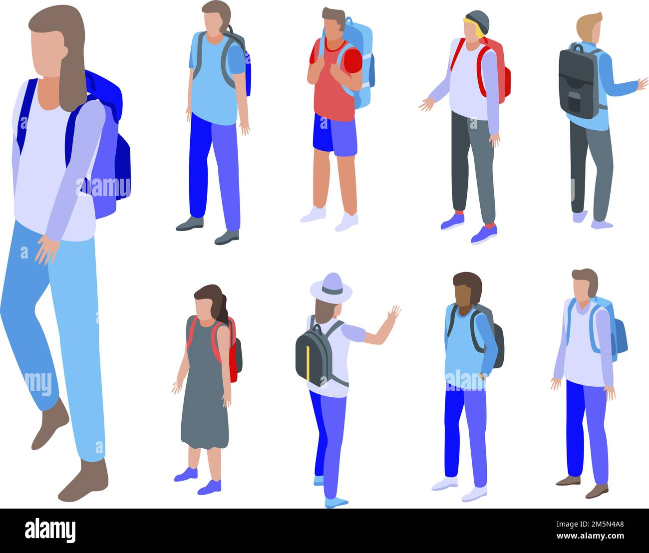 Backpack icons set. Isometric set of backpack vector icons for web ...