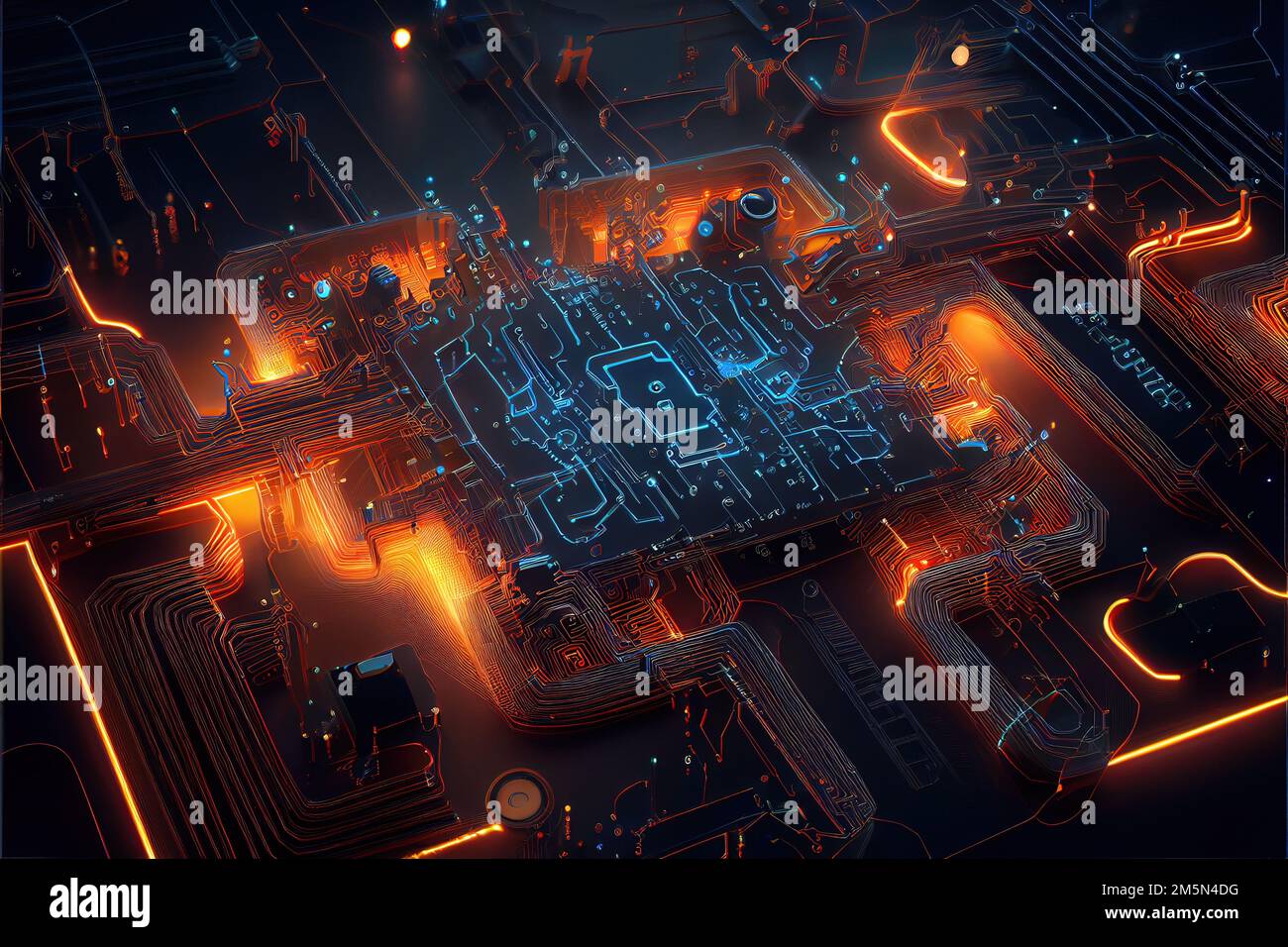 Generative Ai Illustration Of Macro Shot Of Circuit Cyberspace Board With Computer Motherboard