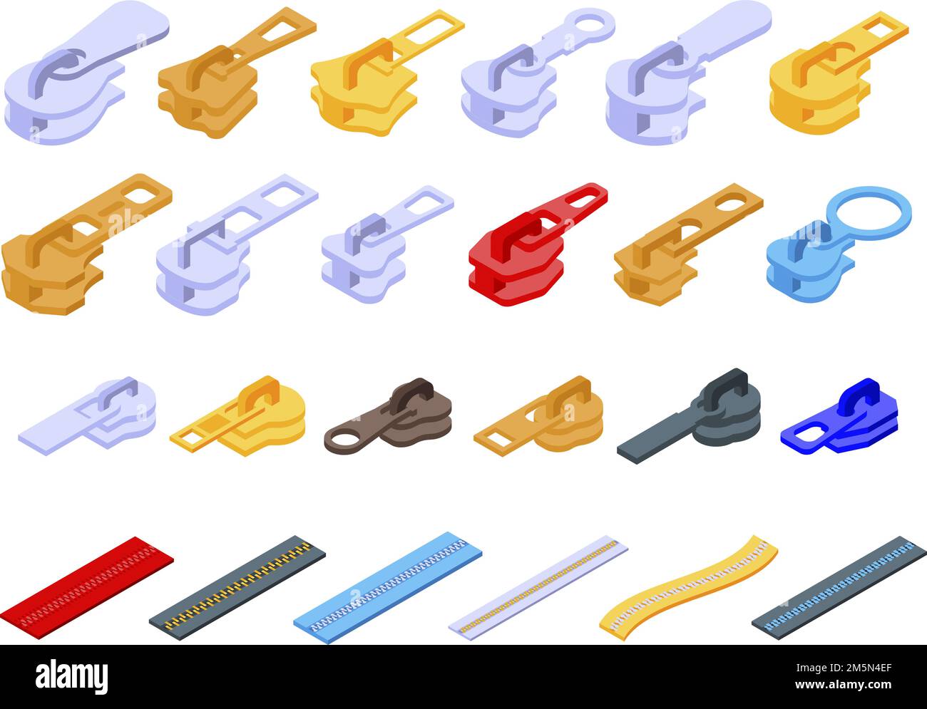 Zipper icons set. Isometric set of zipper vector icons for web design isolated on white ...