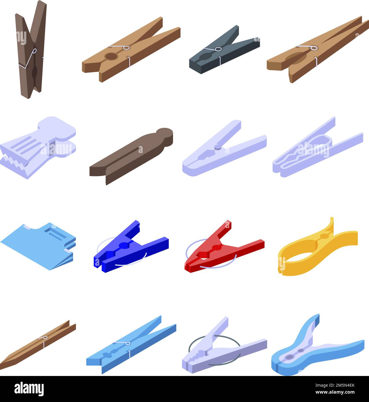 Clothes pins icons set. Isometric set of clothes pins vector icons for ...