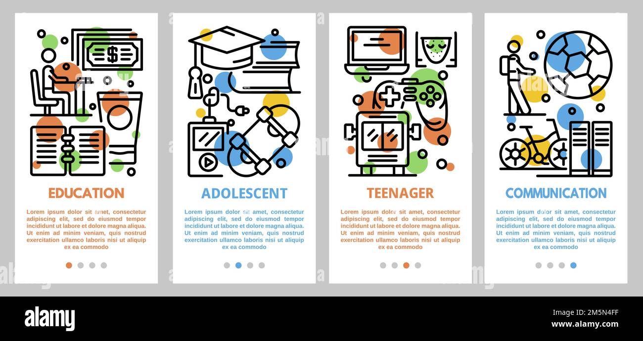 Adolescent banner set. Outline set of adolescent vector banner for web ...