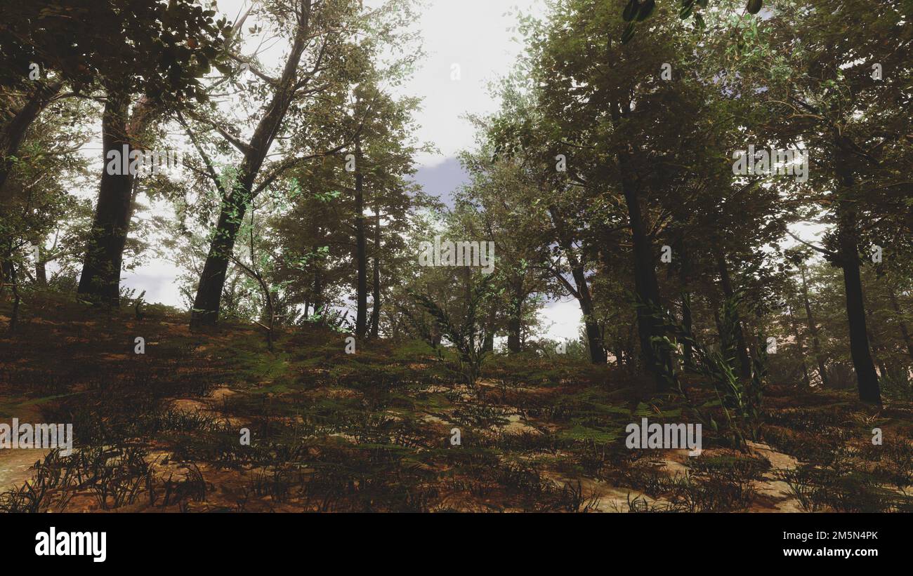 3d render illustration of a virtual world with a natural environment ...