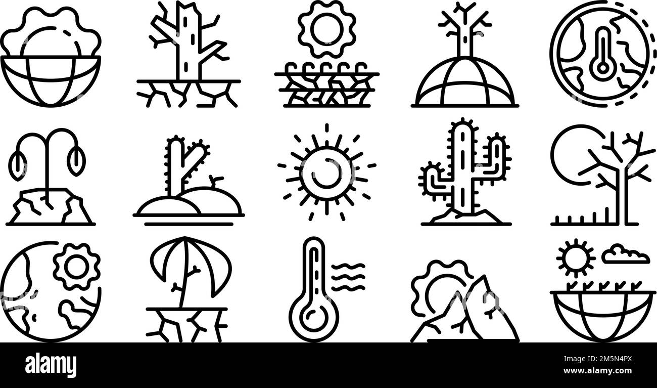 Drought icons set. Outline set of drought vector icons for web design ...