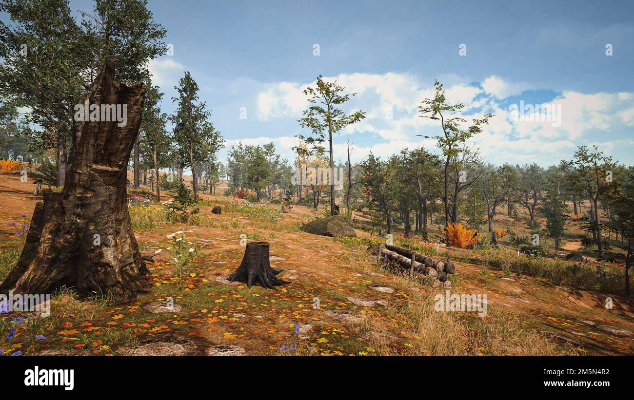 3d render illustration of a virtual world with a natural environment ...