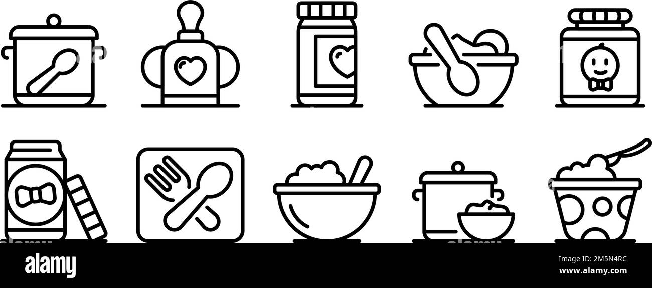Baby kitchen icons set. Outline set of baby kitchen vector icons for ...