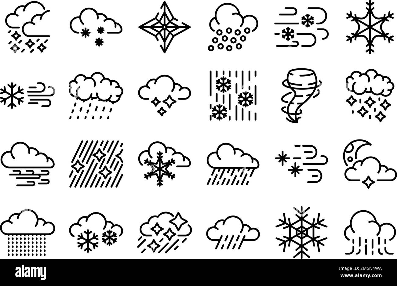 Blizzard icons set. Outline set of blizzard vector icons for web design ...