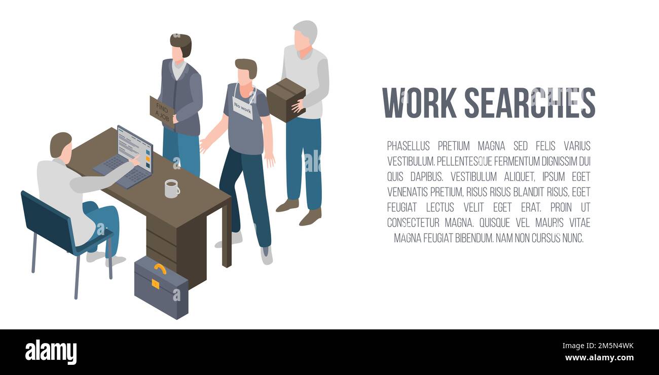 Work searches concept banner. Isometric illustration of work searches ...
