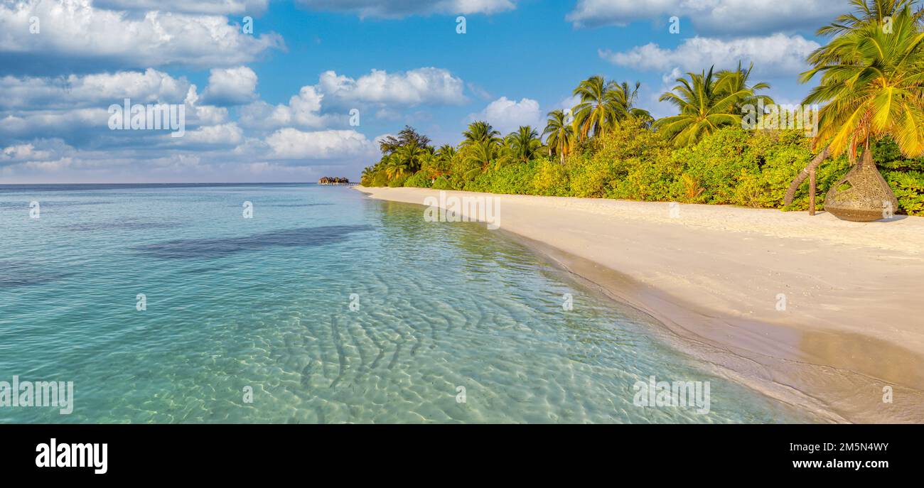 Maldives island beach. Tropical landscape of summer coast. Closeup sea ...