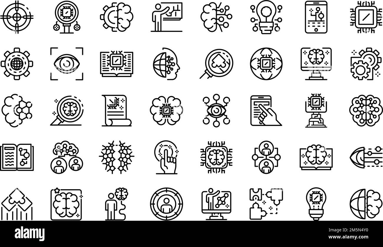 Machine Learning Icons Set Outline Set Of Machine Learning Vector Icons For Web Design Isolated