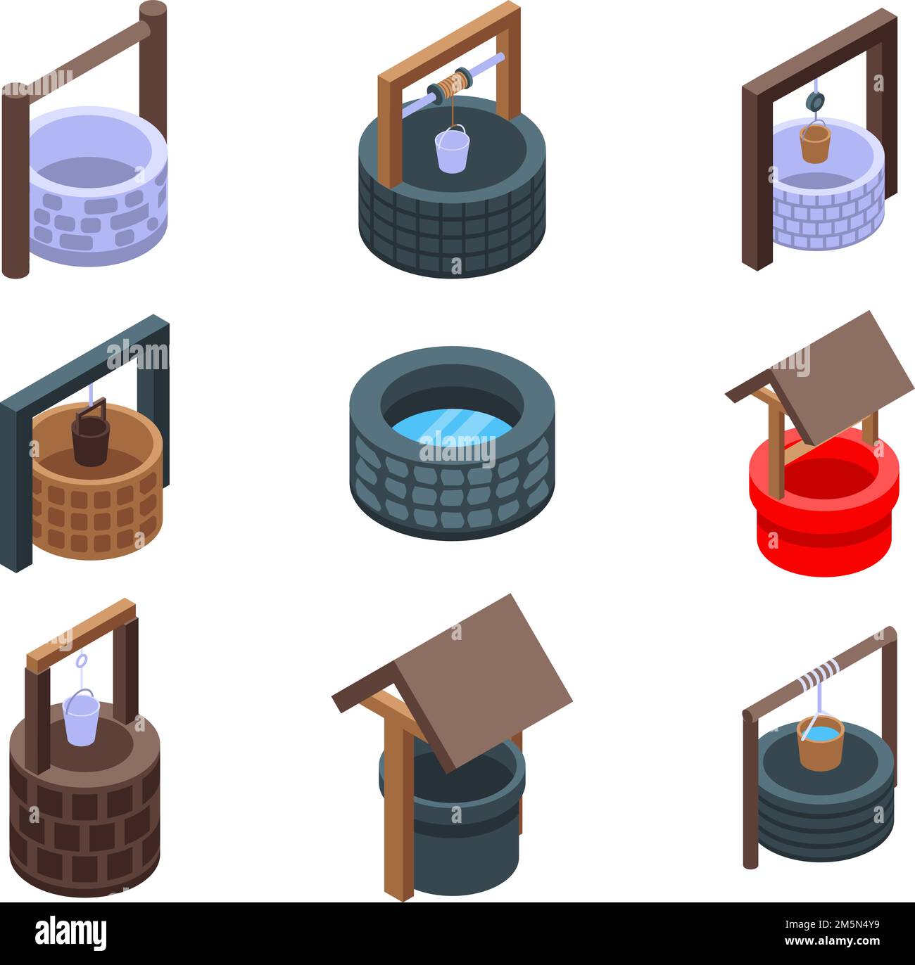 Water well icons set. Isometric set of water well vector icons for web ...