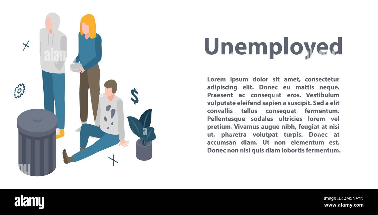 Unemployed concept banner. Isometric illustration of unemployed vector ...